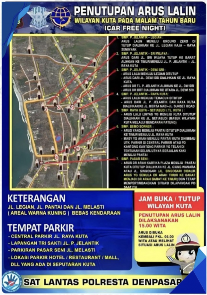 Informasi Penutupan Arus Lalu Lintas Wilayah Kuta Pada Malam Tahun Baru | Diskominfo Badung
